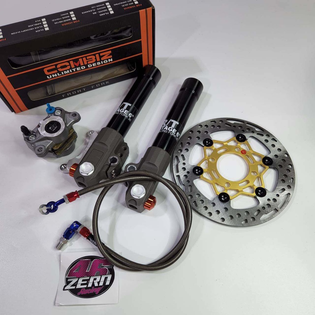 สเตท6 หูเยื้อง CNC + ปั๊มด้วง81 สีดำ + ขาหูเยื้อง + สายเบรค ZERN หัว90 + ทองหมุดดำ ลายดาวสล๊อต ...