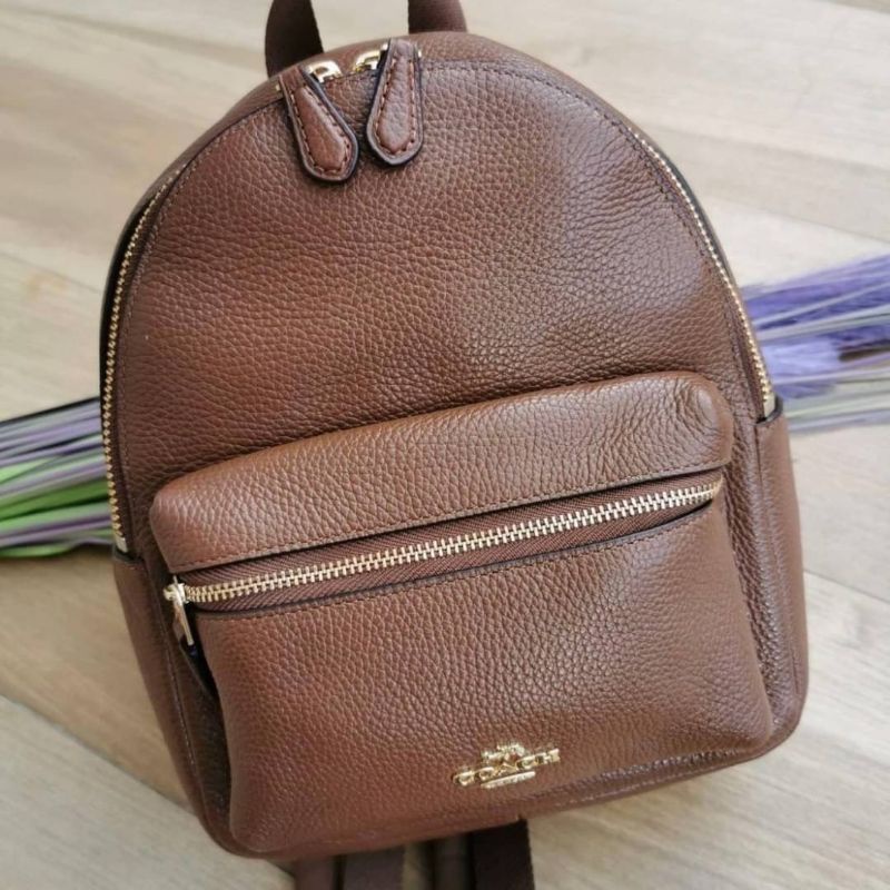 กระเป๋าเป้ หนังสีน้ำตาล NEW MINI CHARLIE BACKPACK IN PEBBLE LEATHER ...