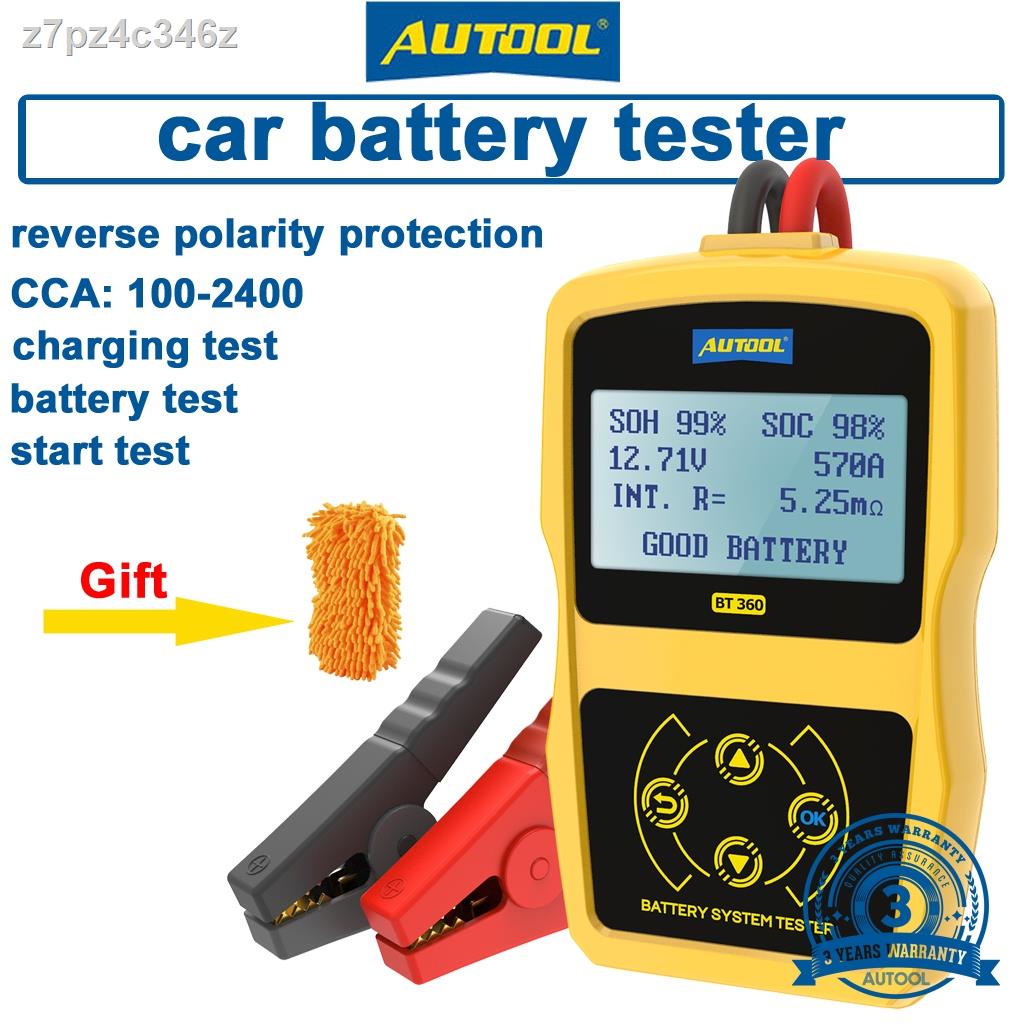 AUTOOL BT360 12V Battery Tester With Charging Test Cranking Battery ...