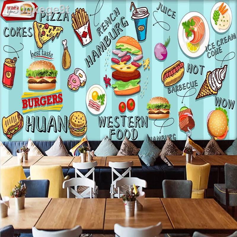 Custom 3D Wallpaper Hand-painted Hamburg Fast Food Restaurant Snack Bar ...
