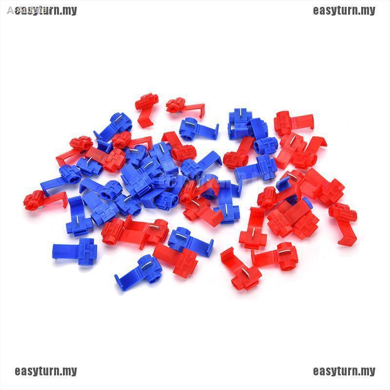 EASY 50Pcs Red Blue Snap On Connector Crimp Wire Splicer Terminal Lock ...
