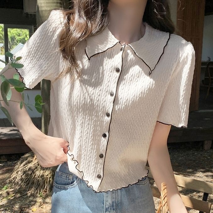 Suyan เสื้อยืดแขนสั้น ผ้าถัก คอปก ทรงสลิมฟิต แฟชั่นสําหรับผู้หญิง ...