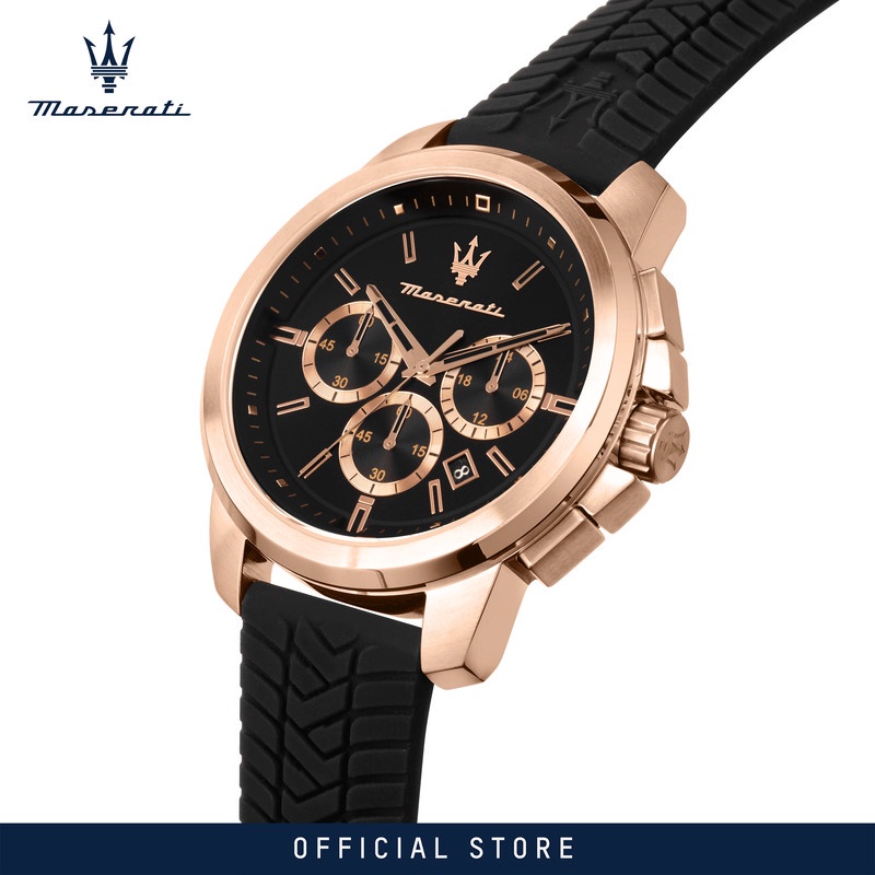 【2 Years Warranty】 Maserati Successo 44mm Black Silicon Strap Men's ...