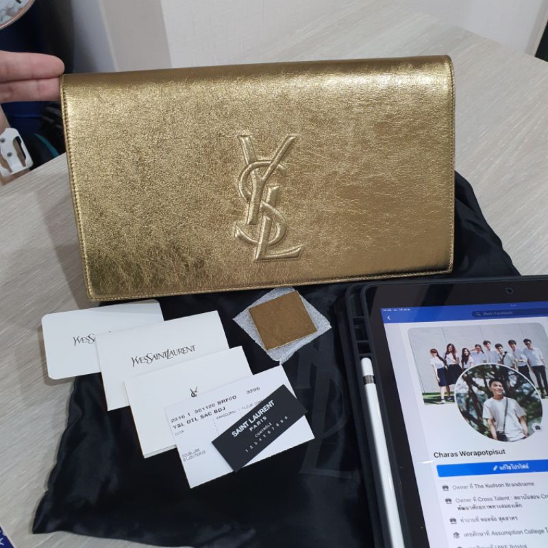 YSL metalic gold clutch | Shopee Thailand
