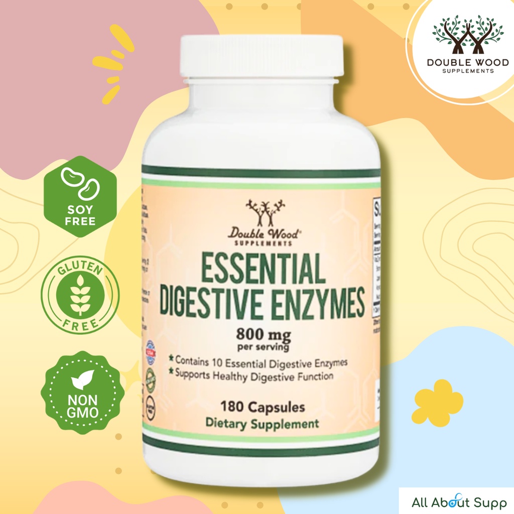 Essential Digestive Enzymes by Double Wood - 180 Capsules 🍀อาหารเสริม ...