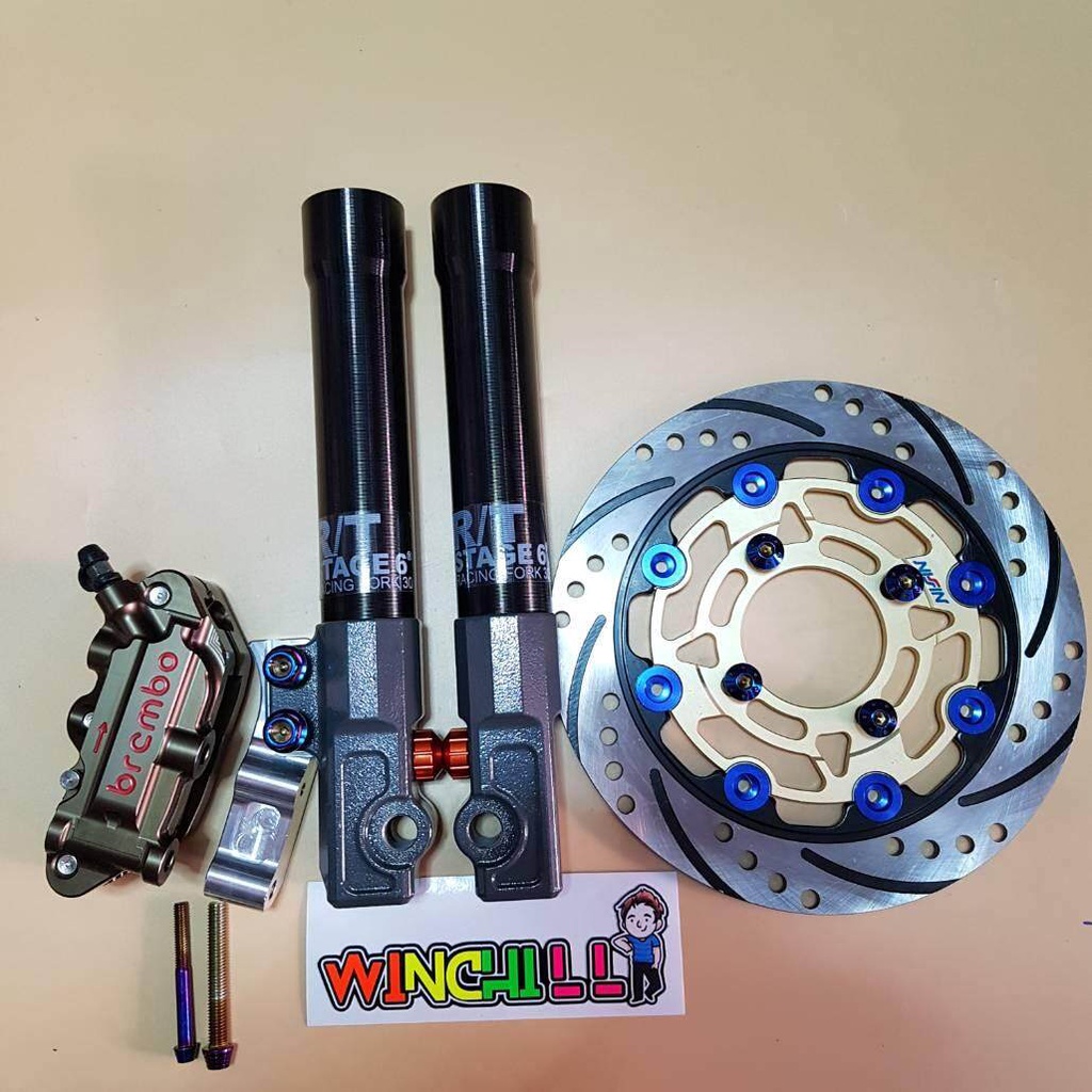 ชุด สเตจ6 แปลงดิสเบรค ปั๊มเม้า **ชา**+จานทองหมุดน้ำเงิน+ขา+น็อต ...