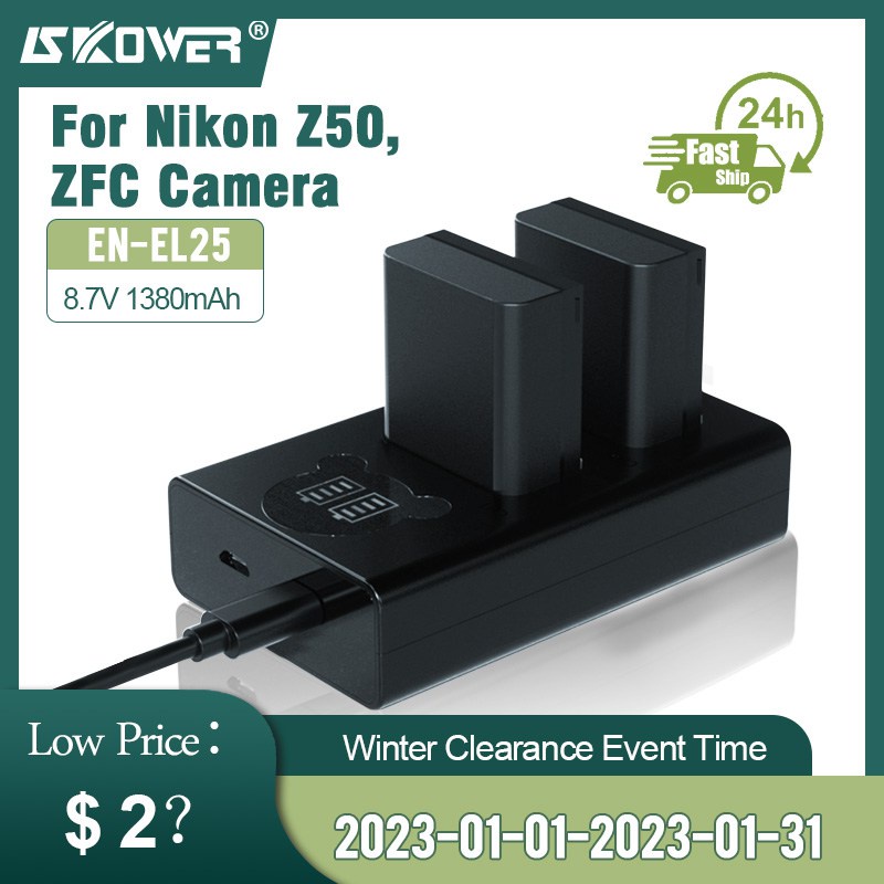 SKOWER แบตเตอรี่ EN-EL25สำหรับกล้อง Nikon ZFC Z50 Z30แบตเตอรี่ Li-Ion แบบชาร์จไฟได้พร้อม LED ...