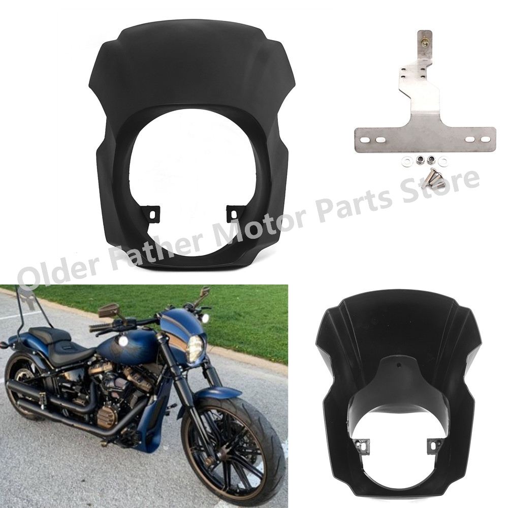 Matte Black ไฟหน้ารถจักรยานยนต์ Fairing ฝาครอบกระจกหน้ารถสำหรับ Harley ...