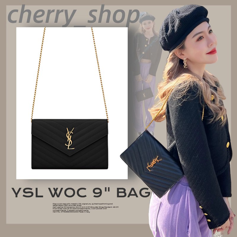 Yves Saint Laurent WOC 9" กระเป๋าซองคาเวียร์ / กระเป๋าโซ่ผู้หญิง 377828 ...