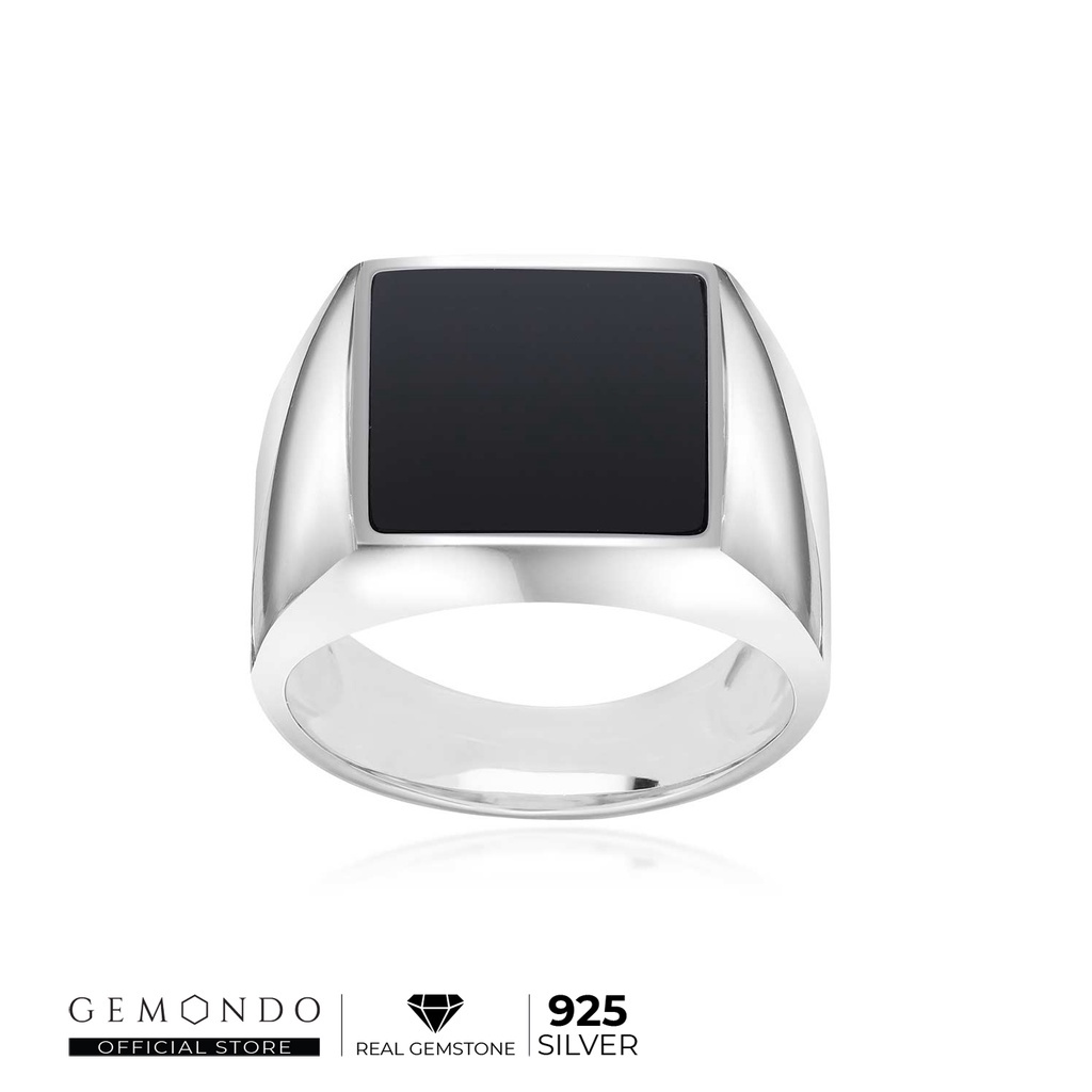 Gemondo แหวนผู้ชายเงินแท้ 925 ประดับหินแบล็คโอนิคส์ (Black Onyx) หรือนิลดำ ดีไซน์คลาสสิค ...