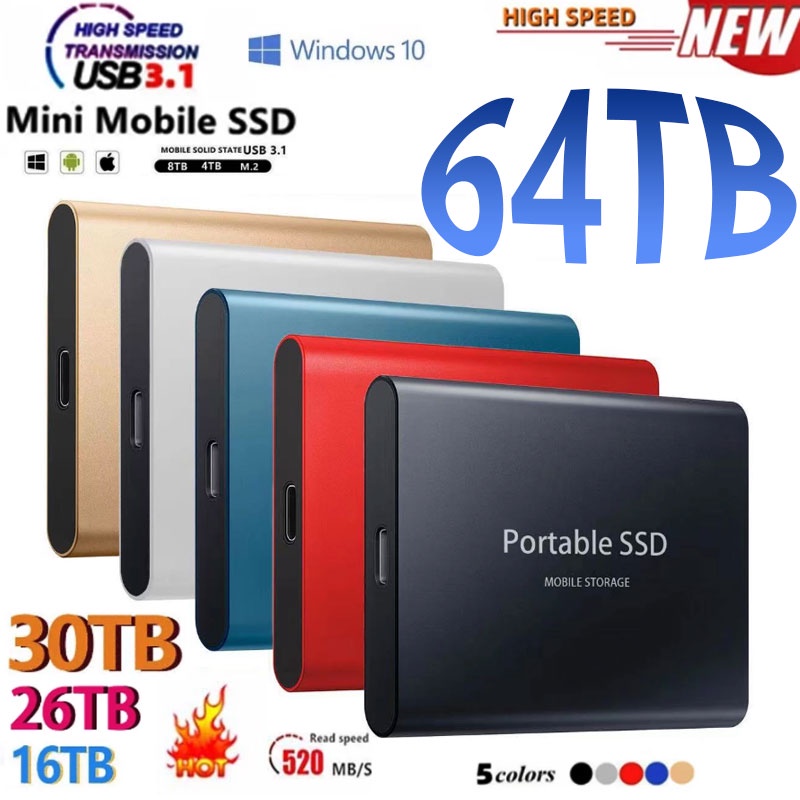 Portable SSD Type-C USB 3.1 4TB 6TB 16TB 30TB SSD Hard Drive 2TB ...