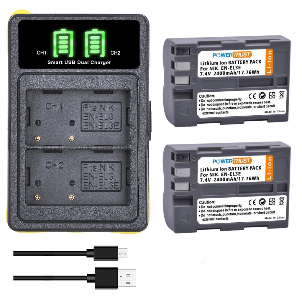 EN-EL3E 2400MAh ENEL3E EL3E แบตเตอรี่กล้องและ LED USB Charger สำหรับ Nikon D300S D300 D90 D700 ...