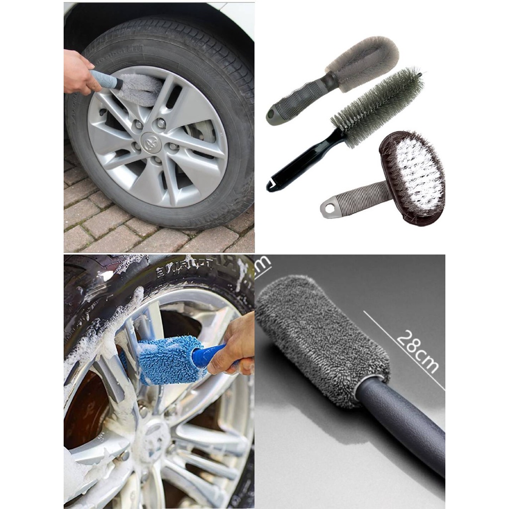 Car Wash Brush Wheel Tyre Rim Duster Wet and Dry Cleaning Car Bike ...