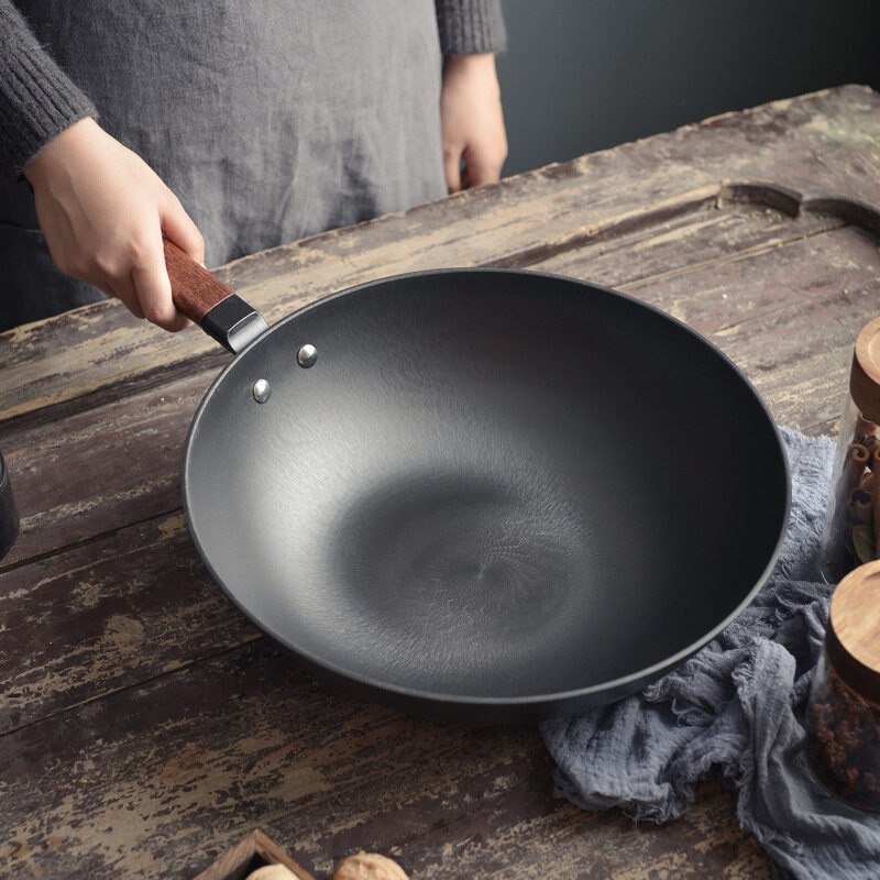 Wok Pan with Lid, 32cm/34cm Carbon Steel Wok, Nonstick Woks and Stir ...