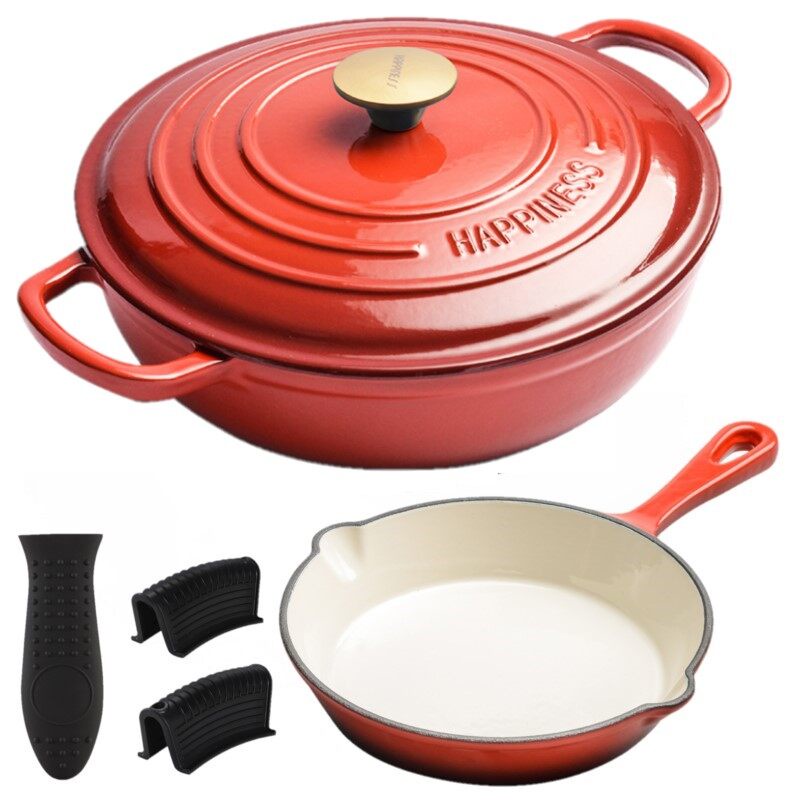 【จัดส่งในไทย/2ชิ้นจัดส่งฟรี】Enameled Cast Iron Casserole Dish+ 20cm ...