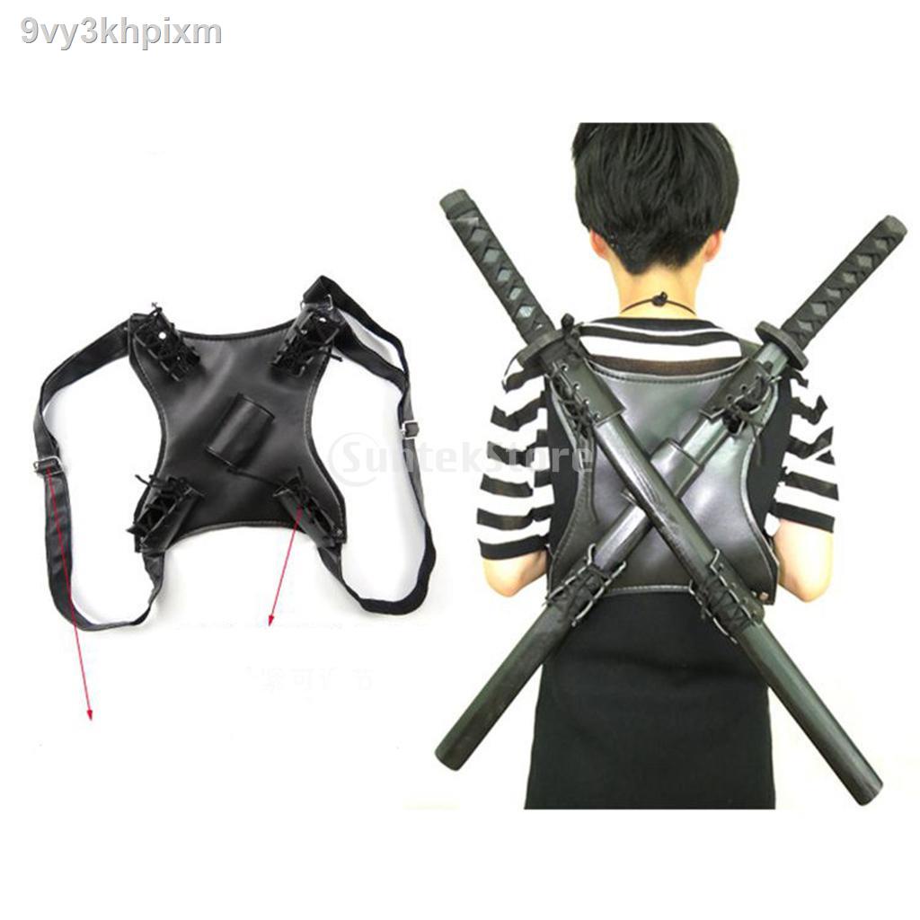 PU Leather Dual Sword Bag, Carrying Scabbard Holder Harness Back Belt ...
