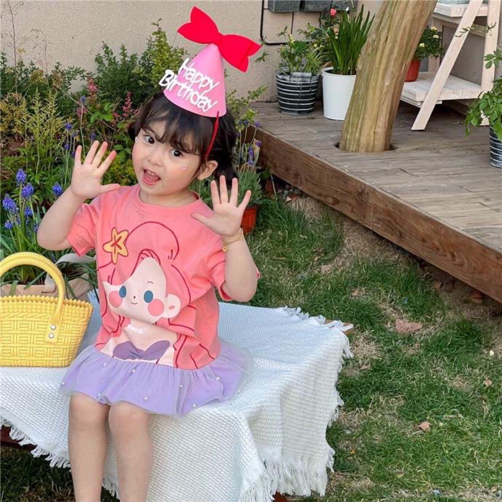 PRINCESS KESLI เดรสเด็กหญิง สไตล์เกาหลี ชุดเจ้าหญิง การ์ตูนน่ารักระบาย ...