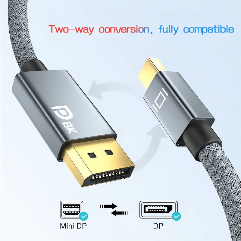 Thunderbolt 2 Mini DisplayPort to MiniDP to DP 1.4 Cable Cord 8K 4K HDR ...