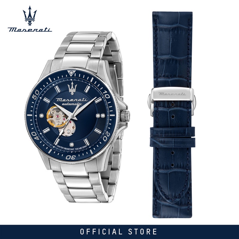【2 Years Warranty】 Maserati Sfida 44mm Blue Sunray Dial Multi-Strap Men ...