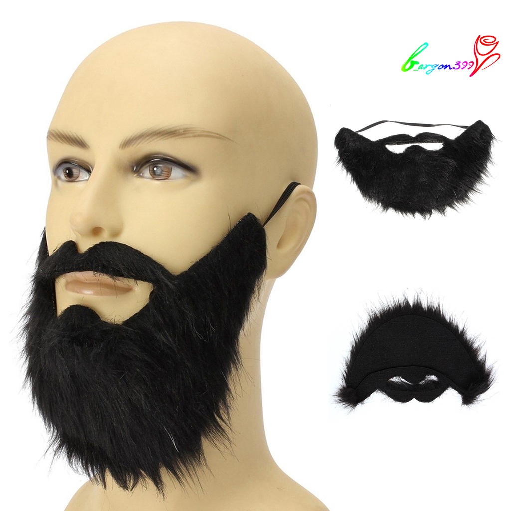【AG】Fake Black Beard FALSE Moustache Elasticated Halloween Party Prom ...