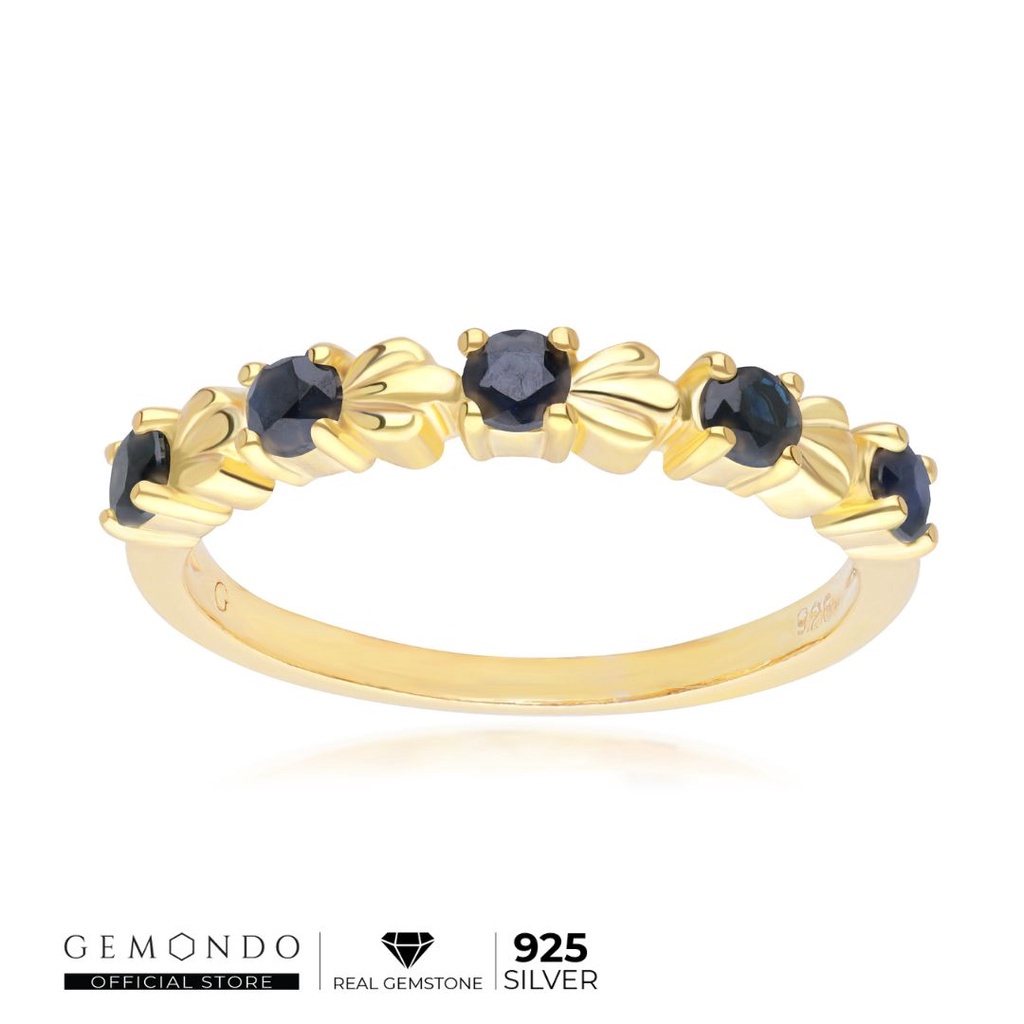 Gemondo แหวนเงินแท้ 925 ประดับไพลิน (Blue Sapphire) ดีไซน์เกลียวคลื่น | Shopee Thailand