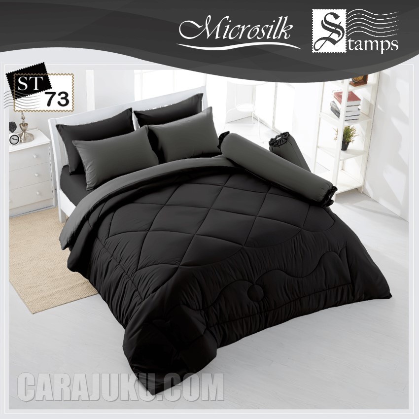 STAMPS ชุดผ้าปูที่นอน 5ฟุต 6ฟุต สีดำเทา Black Gray ST73 #แสตมป์ส สีดำ ...