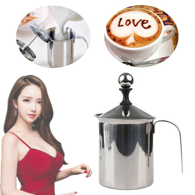 เครื่องใช้ไฟฟ้าขนาดเล็ก 400ml Stainless Steel 304 Double Mesh Milk Creamer Foamer Manual Milk ...