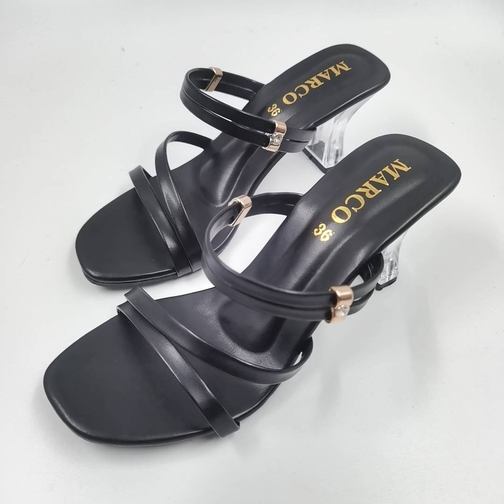 รองเท้าส้นแก้ว แบรนด์ Marco รุ่น B1027 สูง 2 นิ้ว หนังนิ่ม ดีไซน์สายคาดด้านหน้า | Shopee Thailand