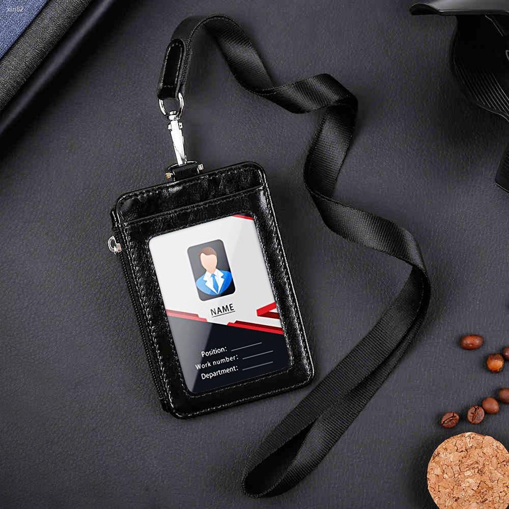 ﹍Leather ID card strap lanyard neckband employee ID card sleeve label ...