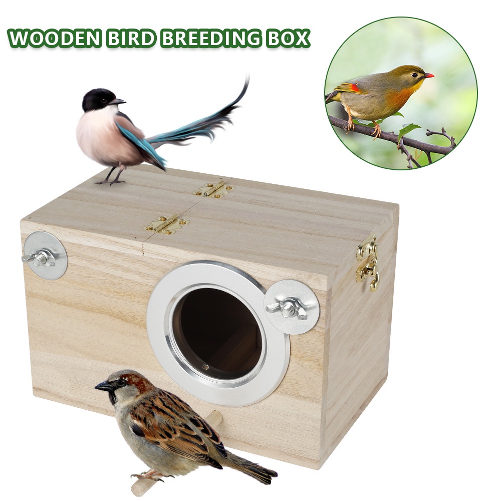 ☃Wooden Bird Breeding Box Cage Parrot Budgie Nesting House Lovebirds ...