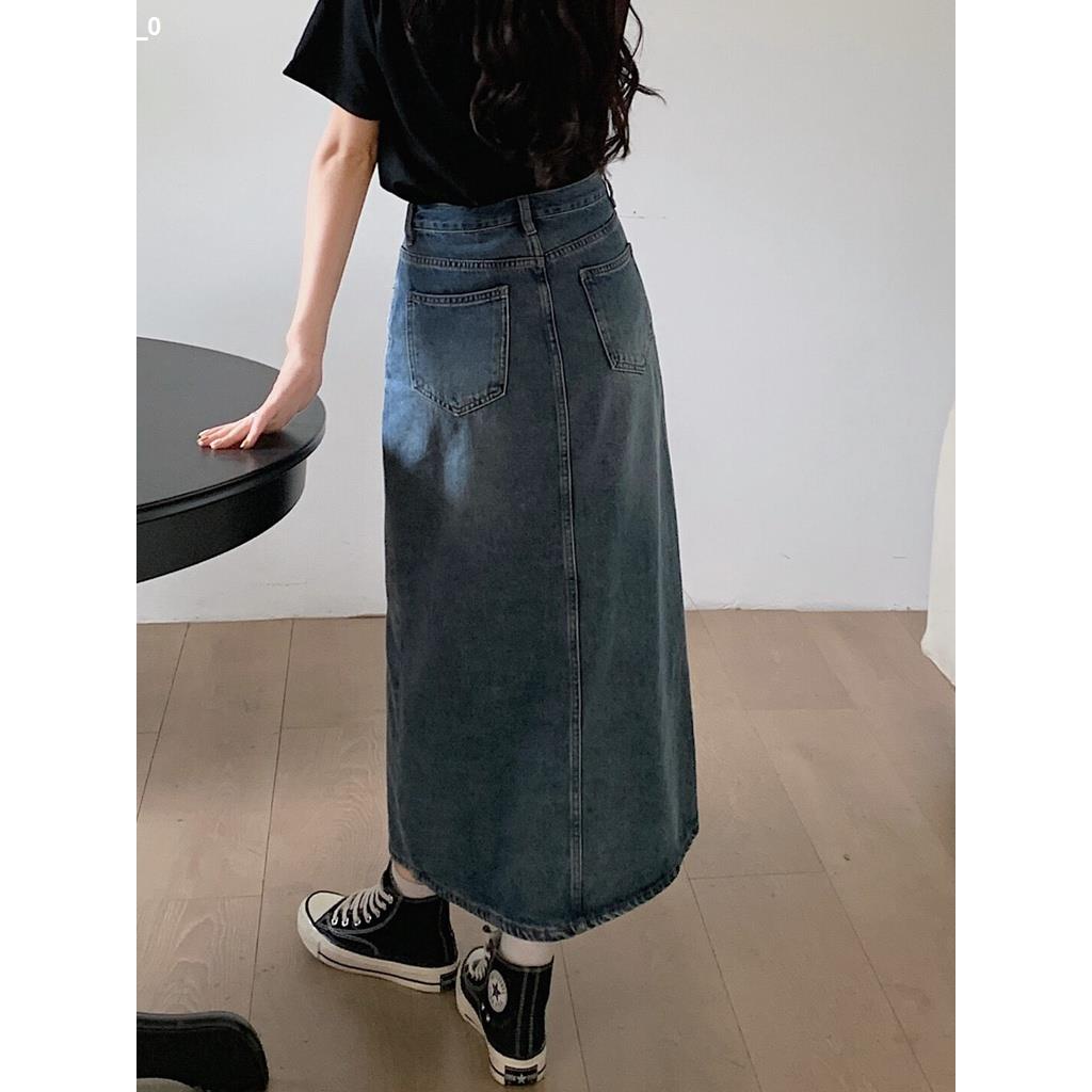 Ningfashion กระโปรงยีนส์ผู้หญิง กระโปรงยีนส์ยาวผ่าด้านหน้า รุ่น 88533 ...