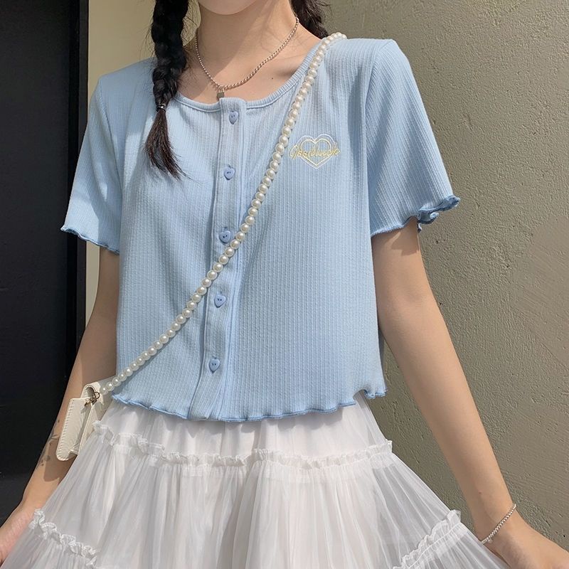 Suyan เสื้อยืดแขนสั้น คอกลม ทรงหลวม สีฟ้า สไตล์เกาหลี แฟชั่นสําหรับ ...