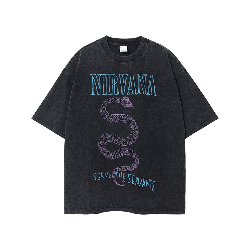 KR897เสื้อสตรีทลายซีรีย์Nirvanaโครตหล่อเท่ห์ลายใหม่โครตหล่อเท่ห์ค้าบบผ้าcottonสีเทาดำอย่างดี ...