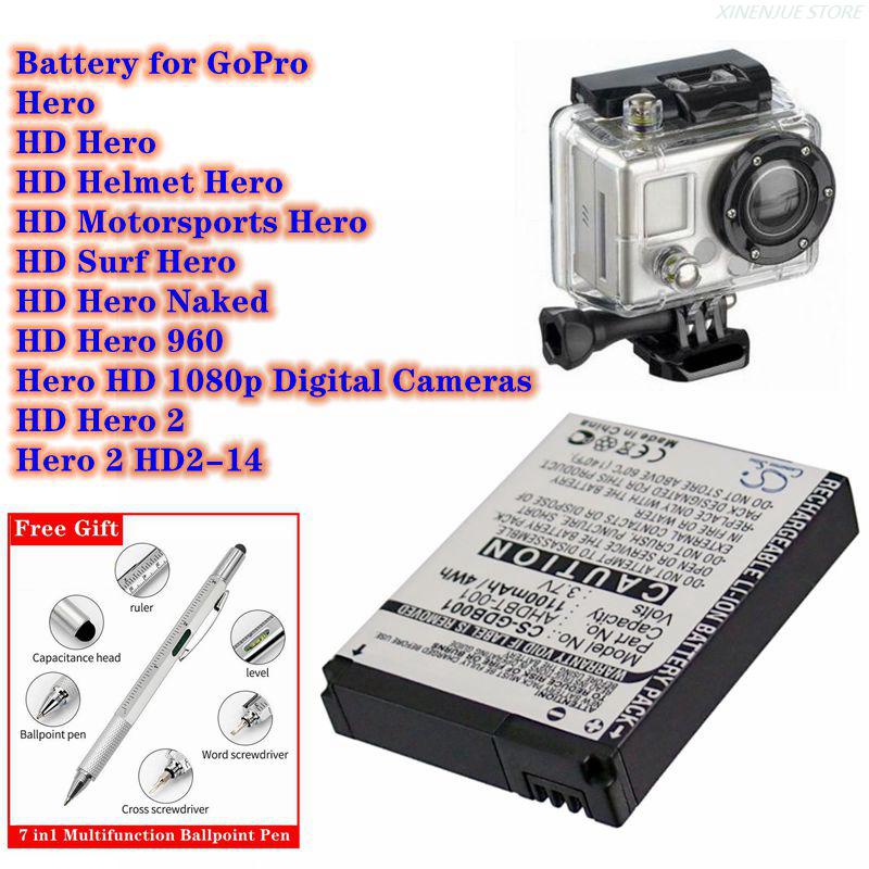 CS Battery 3.7V/1100MAh AHDBT-001สำหรับ GoPro HD Helmet Hero ...