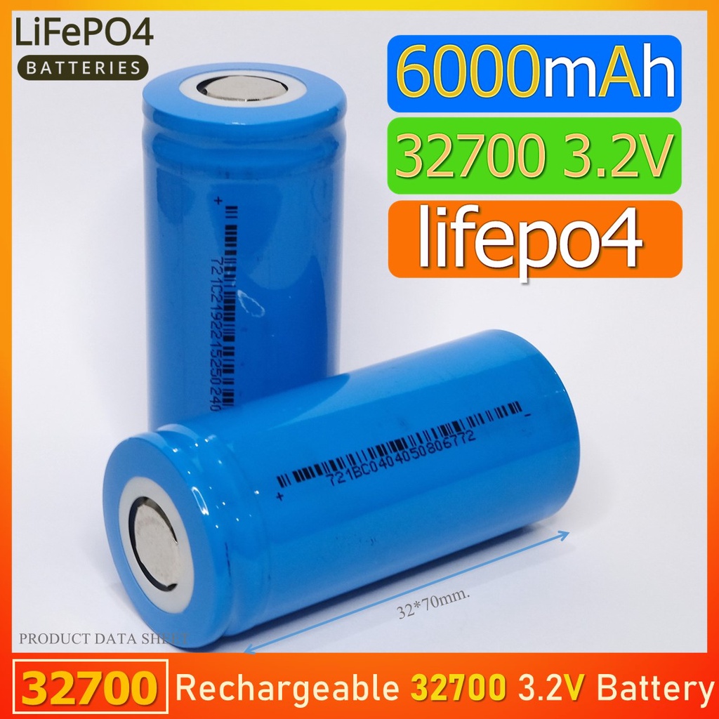 แบตเตอรี่ lifepo4 32700 3.2v 6000mAh 5C แบตเตอรี่แบบชาร์จไฟ สำหรับยานยนต์ไฟฟ้า หัวแบน สีน้ำเงิน ...