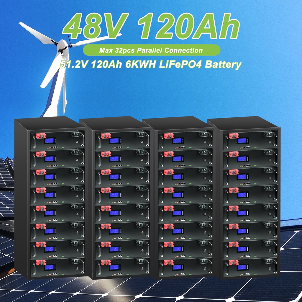 ใหม่48V 100ah 200ah LifePO4แบตเตอรี่ BMS BMS 32 Parallel Can/6kWh ...