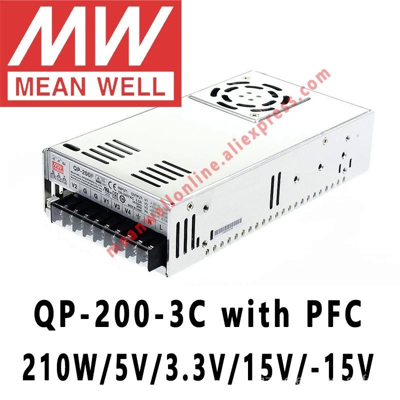 Mean Well QP-200-3C Meanwell 5V/3.3V/15V/-15V DC 210W Quad เอาต์พุตพร้อมฟังก์ชั่น PFC แหล่งจ่าย ...