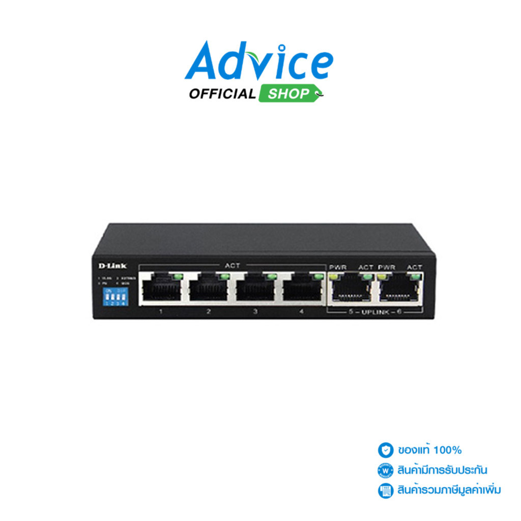 D-LINK Switching Hub 6 Port DES-F1006P-E (5,4 POE,+2 Uplink) - A0126560 ...