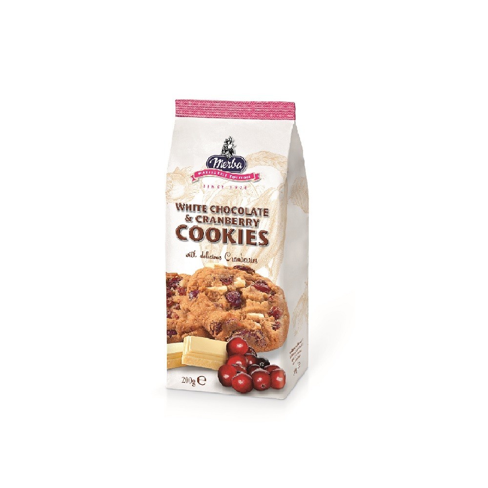 เมอร์บาคุกกี้ไวท์ช็อกแครนเบอรี่200กรัมMERBA WHITE CHOC CRANBERRY ...
