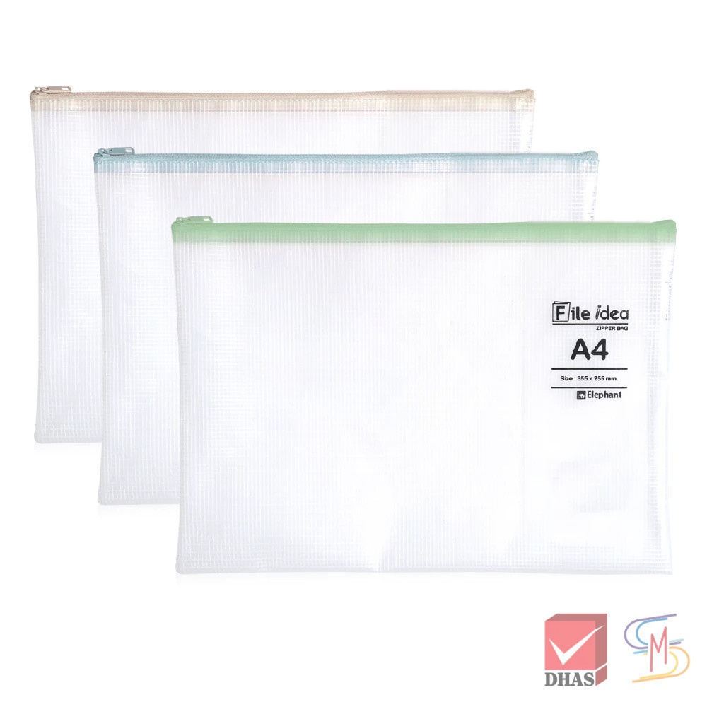 Elephant ตราช้าง แฟ้มซิป กระเป๋าซิปตาข่าย EVA File Idea A4 (คละสี ...