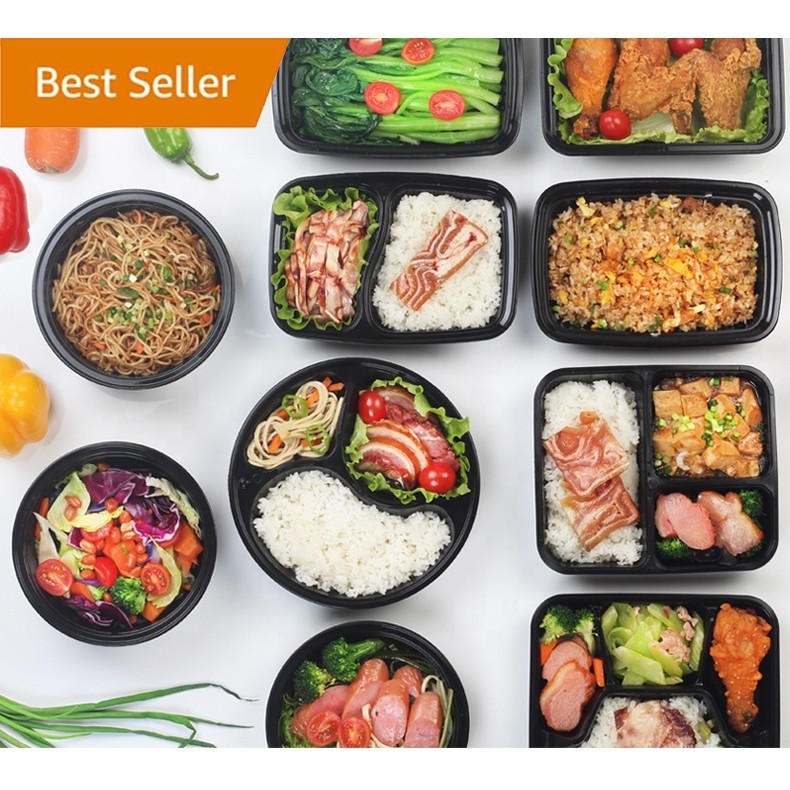 Black rectangular meal microwavable to go takeaway disposable 1 2 3 4 5 ...