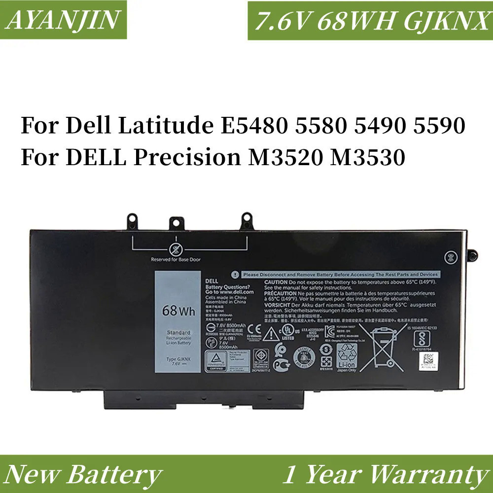 7.6V 68WH GJKNX Laptop Battery For Dell Latitude E5480 5580 5490 5590 ...