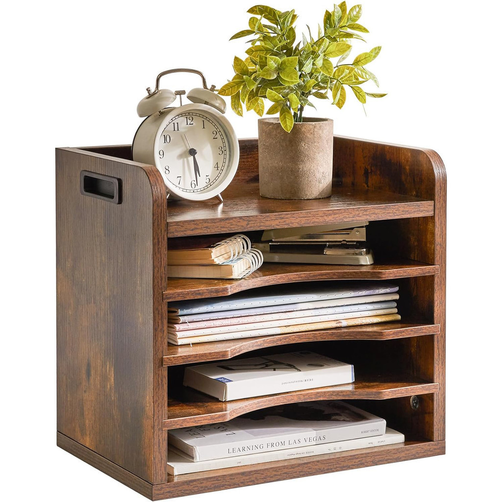 Wooden Desktop File Organizer with Handle Document Letter Mail Tray ...