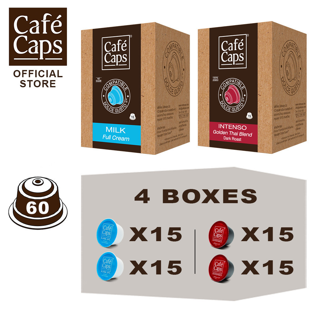 Dolce Gusto Compatible Capsules Intenso & Milk - Cafecaps (4 boxes X 15 ...