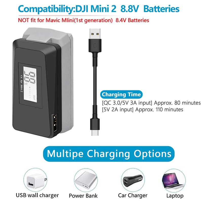 สำหรับ DJI Mavic Mini 2 Charger หน้าจอแสดงผล LED USB Charger QC3.0 Fast ...