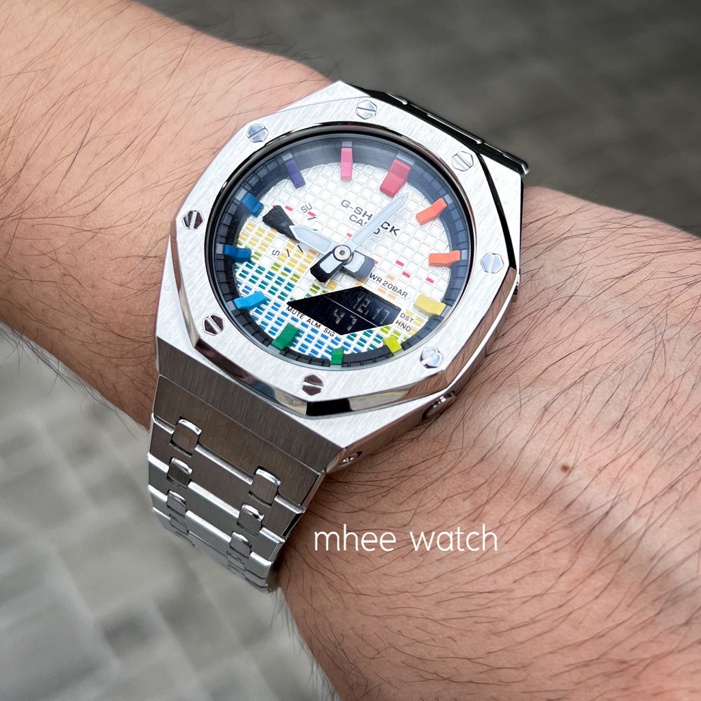 G-Shock White Casioak Rainbow Music Dial Silver Metal | Shopee Thailand