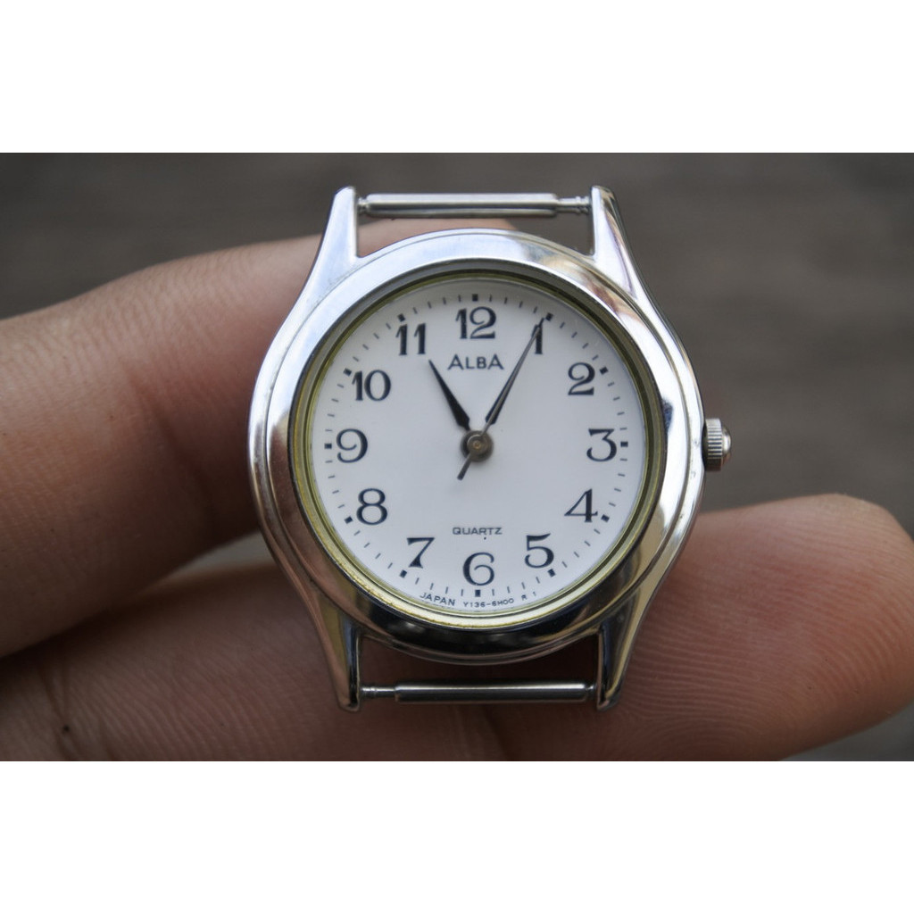 นาฬิกา Vintage มือสองญี่ปุ่น Alba Y136 6C60 หน้าขาว ผู้หญิง ทรงกลม ระบบ ...