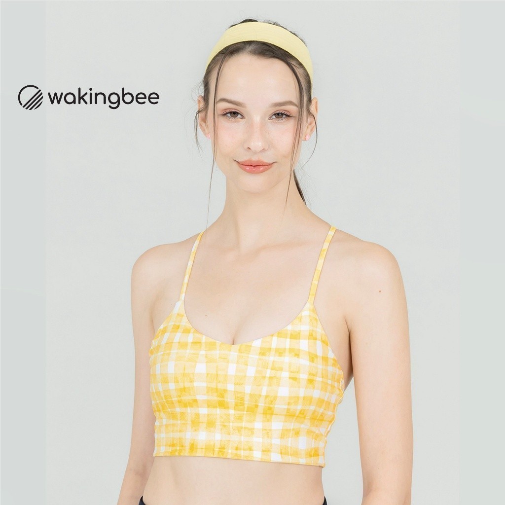 Wakingbee Serene Bra (Yellow) สปอร์ตบรา พิมพ์ลาย ทรงคร้อป พรางหุ่น สายหลังไขว้ ผ้านุ่ม แห้งไว ...
