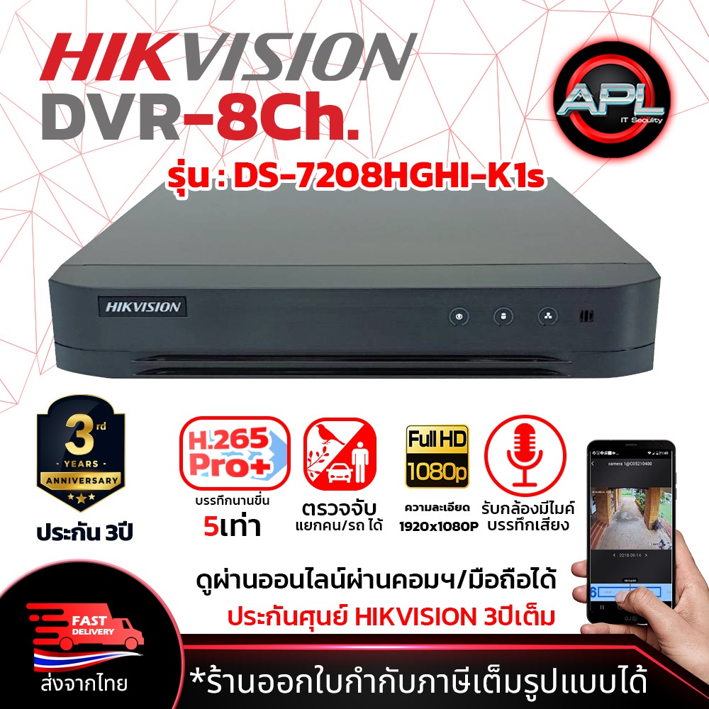 HIKVISION เครื่องบันทึกกล้องวงจรปิด CCTV Analog 8Ch. + IP Camera 2Ch ...