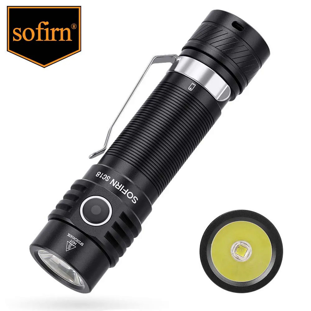 Sofirn SC18 1800lm EDC Flashlight USB C Rechargeable SST40 LED 18650 Torch TIR Optics Lens ...